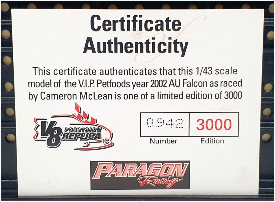 Classic Carlectables 1/43 2040 - 2002 VIP Pet Foods AU Racing Ford ...