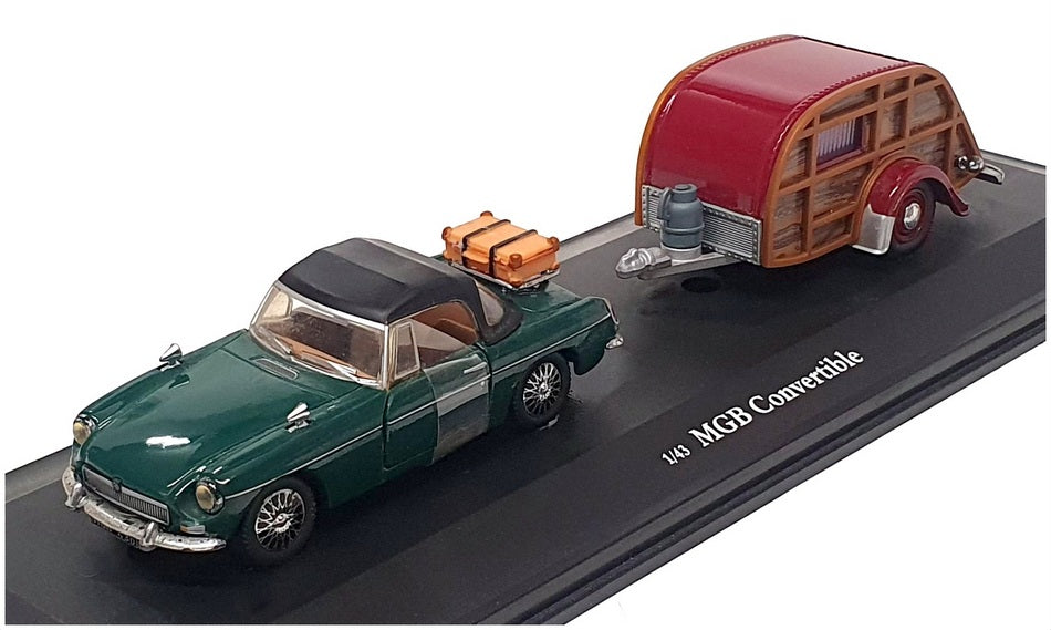 Cararama 1/43 Scale 00148 - MGB Convertible & Caravan - Green/Maroon ...