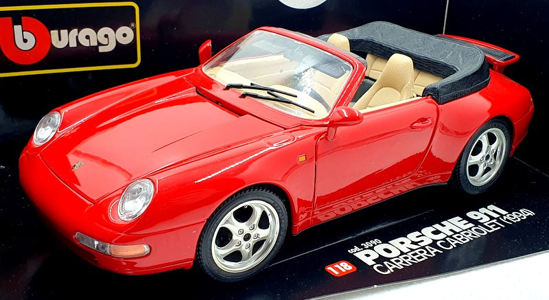 Burago 1/18 Scale Diecast 3090 - Porsche 911 Carrera Cabriolet - Red ...